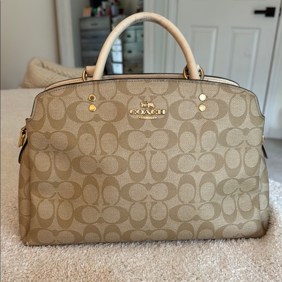 Coach | Bags | Coach Tan Satchel With Signature Monogram | Poshmark